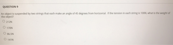 Solved QUESTION S An object is suspended by two strings that | Chegg.com