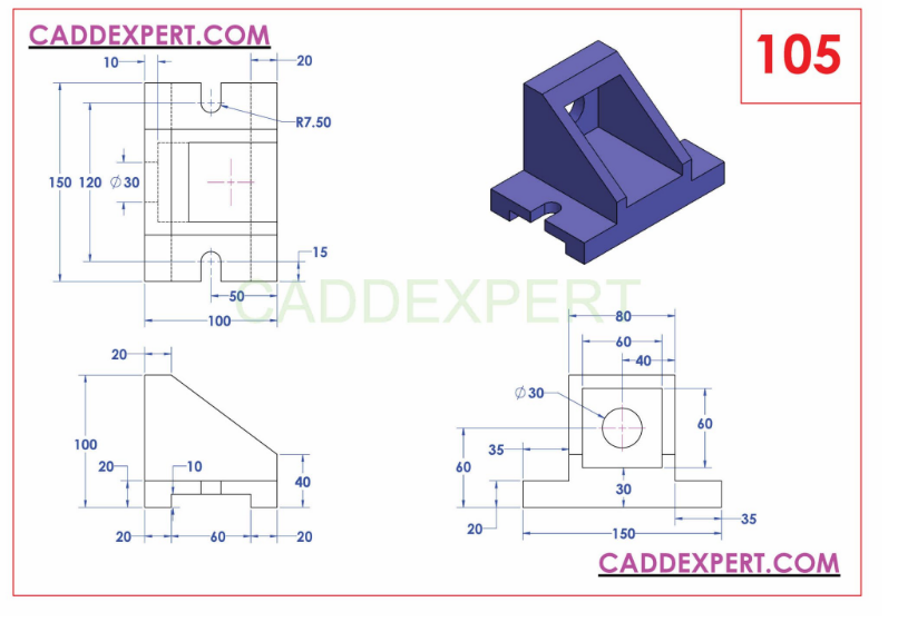 Solved CADDEXPERT.COM 10 20 105 R7.50 150 120 30 15 -50 | Chegg.com