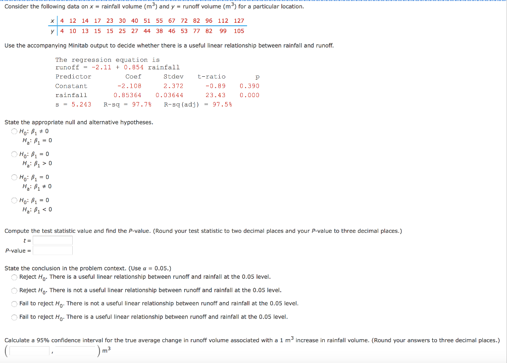 Solved Consider the following data on x = rainfall volume | Chegg.com