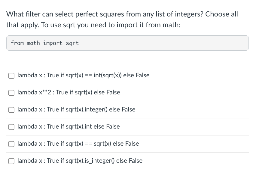 Solved What filter can select perfect squares from any list | Chegg.com