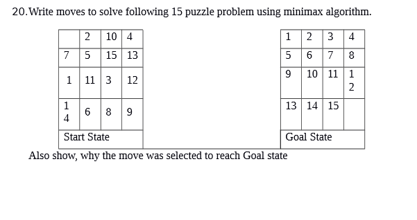 Solved 20.Write moves to solve following 15 puzzle problem | Chegg.com