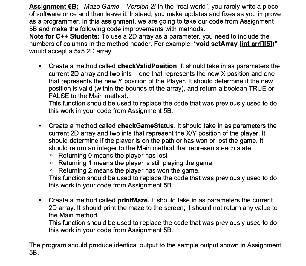Assignment 6B: Maze Game – Version 2! In the “real | Chegg.com