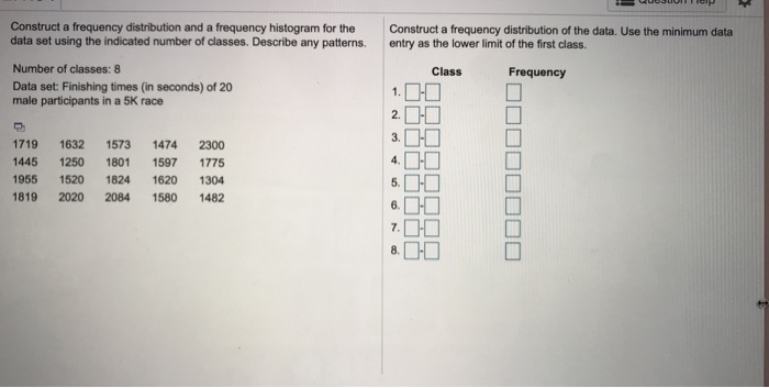 Solved Construct a frequency distribution and a frequency | Chegg.com