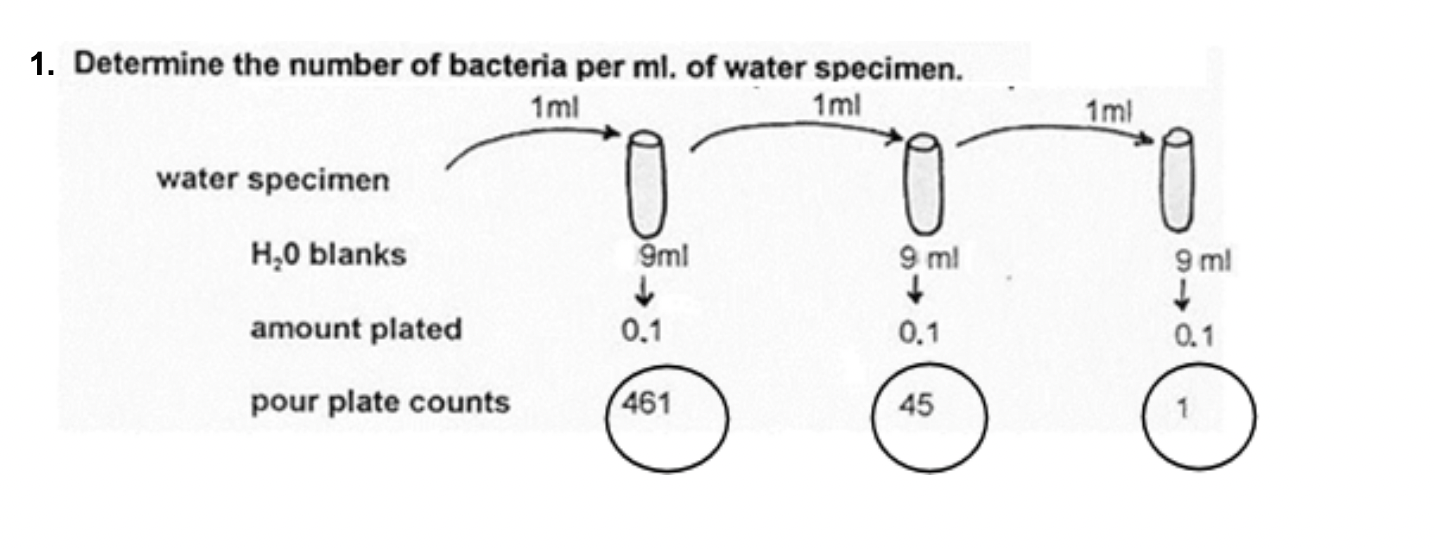 1. Determine the number of bacteria ner ml. of water | Chegg.com