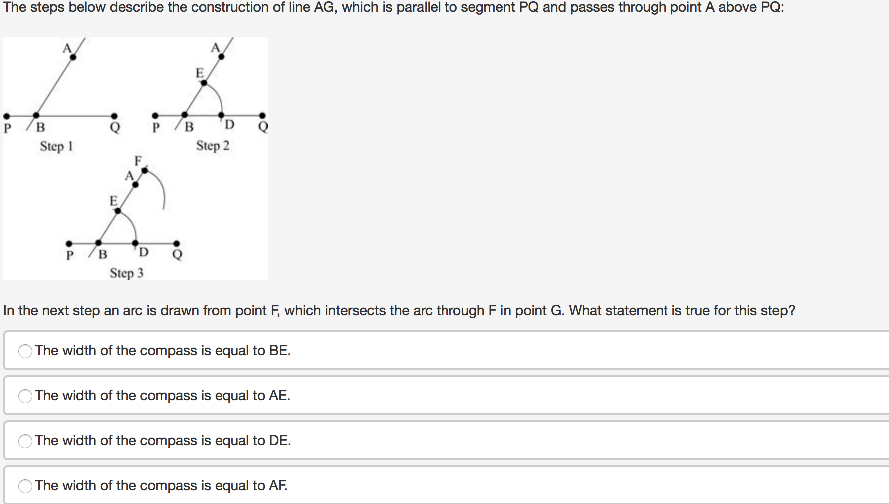 Solved The steps below describe the construction of line AG, | Chegg.com