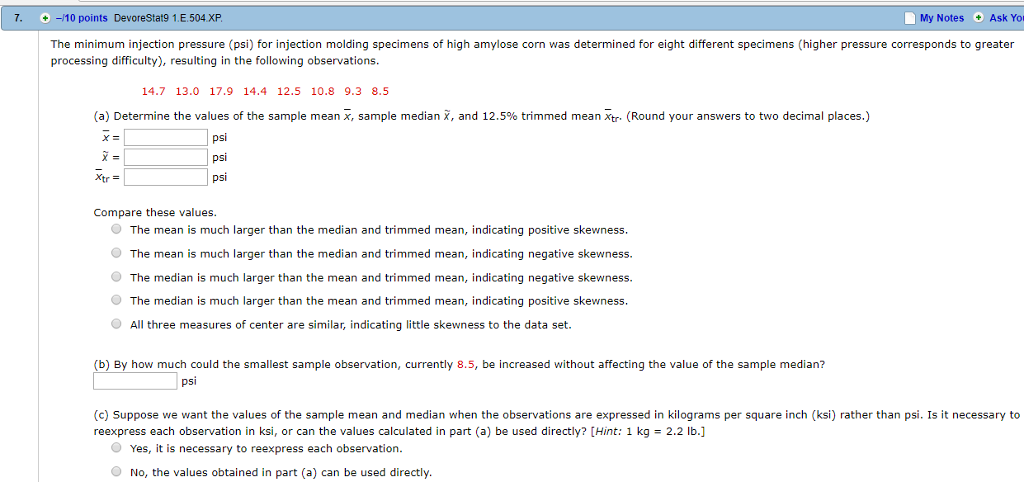 Solved 7.+-/10 points DevoreStat9 1.E.504 XP My Notes Ask Yo | Chegg.com
