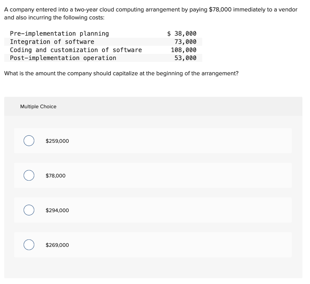 Solved A company entered into a two-year cloud computing | Chegg.com