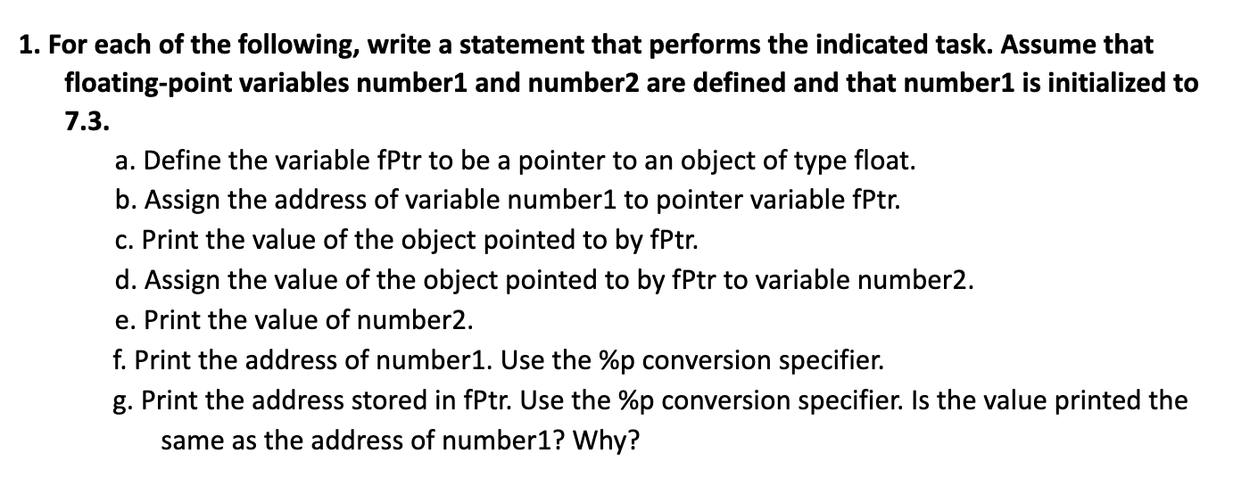 Solved 1. For each of the following, write a statement that | Chegg.com