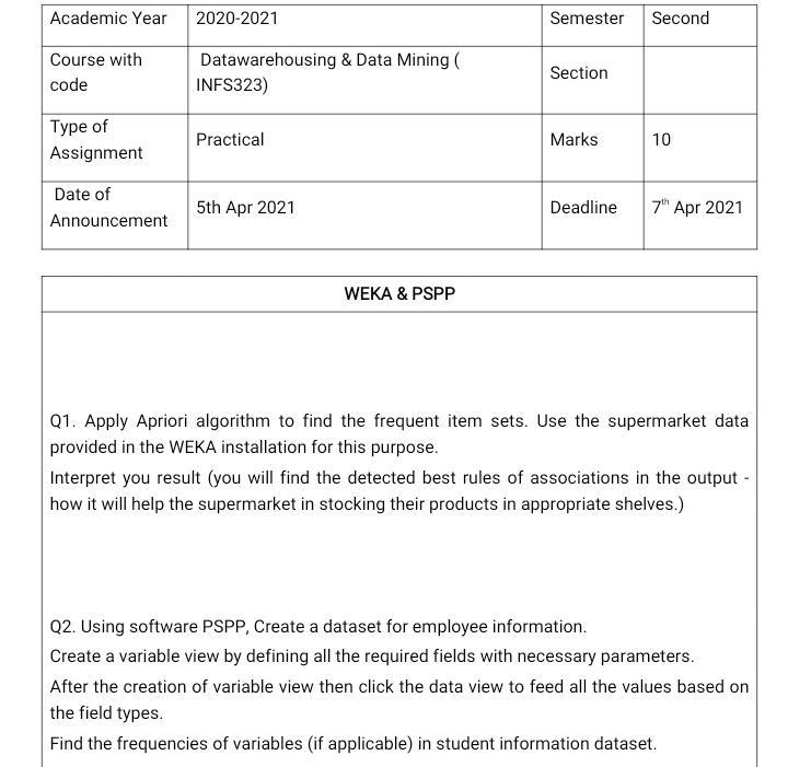 Solved Academic Year 2020-2021 Semester Second Course with | Chegg.com