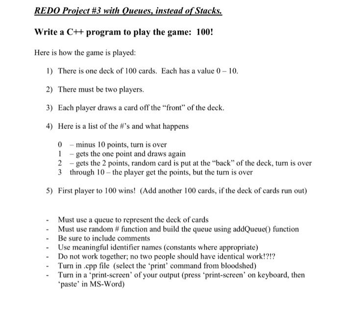 Solved REDO Project #3 with Queues instead of Stacks. Write | Chegg.com