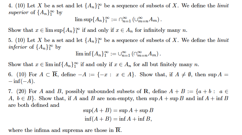 Solved 4. (10) Let X be a set and let {An} be a sequence of | Chegg.com