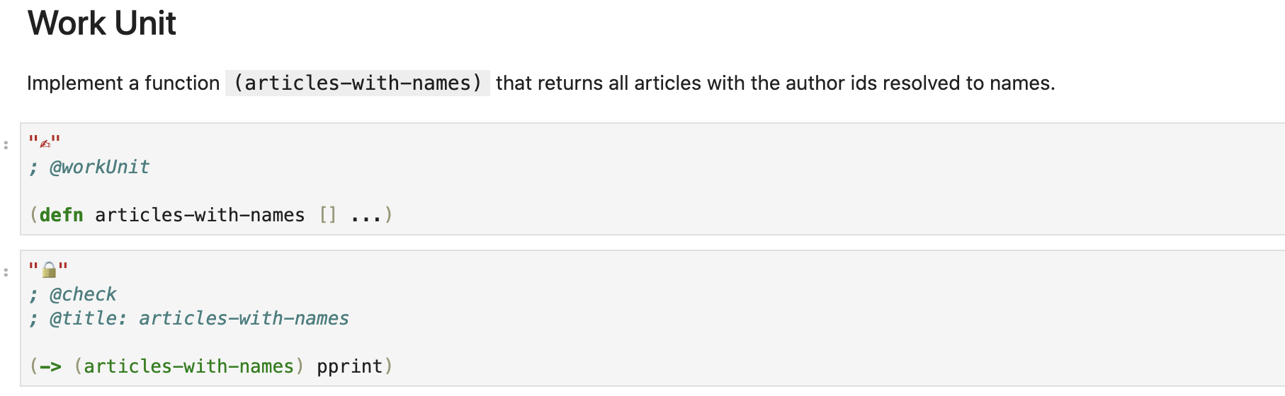Work Unit Implement a function (articles-with-names) | Chegg.com