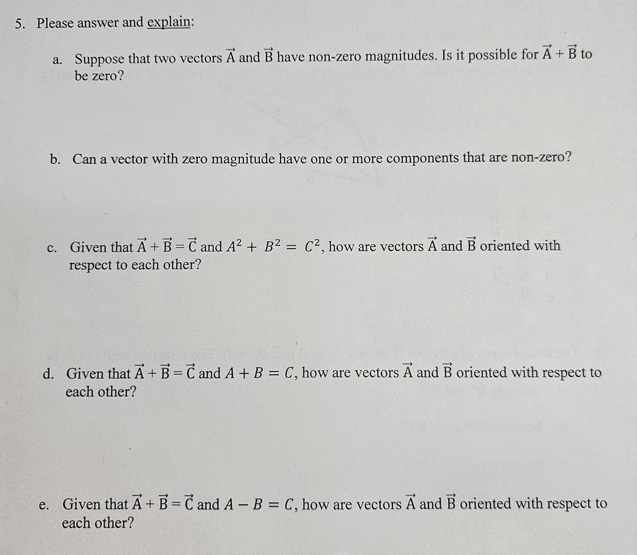 Solved a. Suppose that two vectors A and B have non-zero | Chegg.com