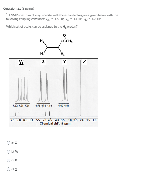 Solved Question 21 (3 points) 1H NMR spectrum of vinyl | Chegg.com