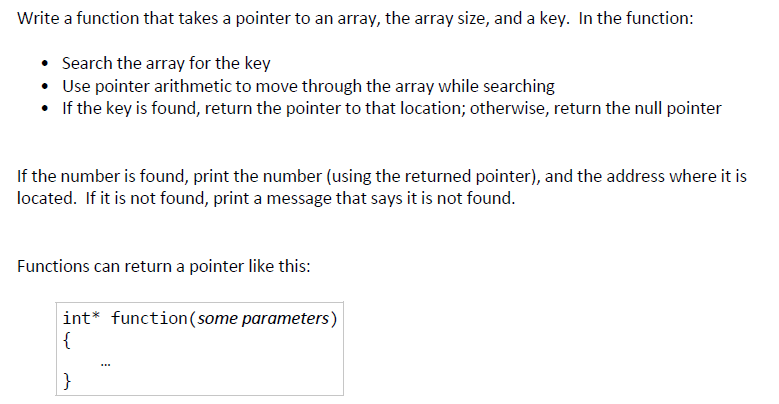 Solved Write a function that takes a pointer to an array, | Chegg.com