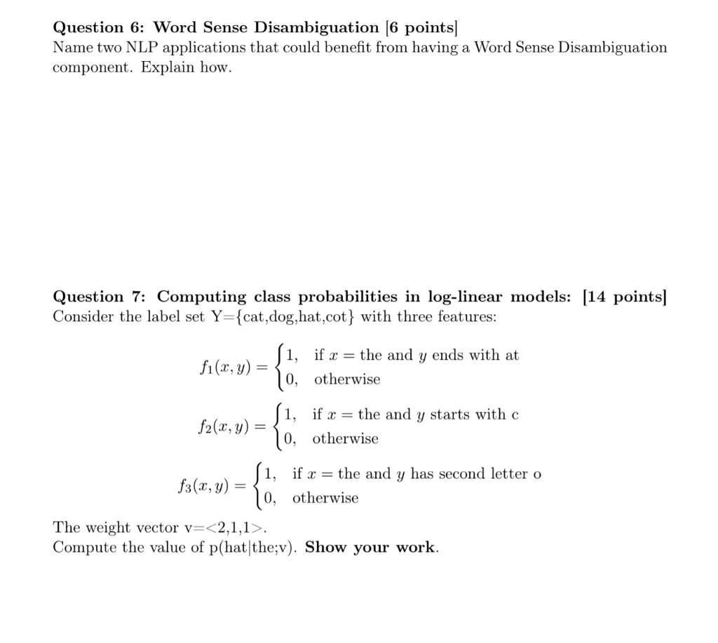 Solved Question 8: Language Modeling (12 points] Suppose we | Chegg.com