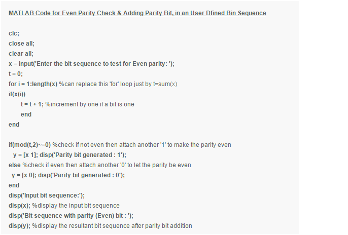 MATLAB Code for Even Parity Check & Adding Parity | Chegg.com