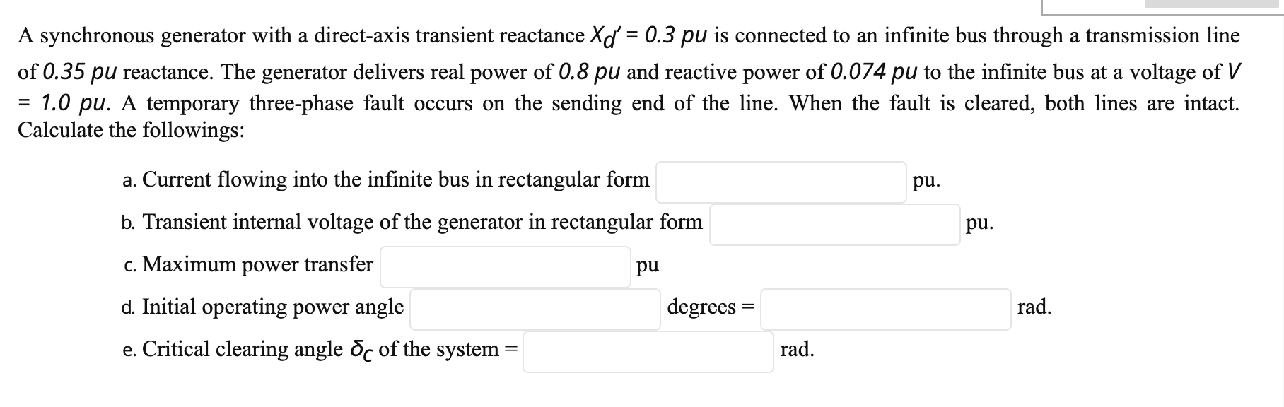 Solved A Synchronous Generator With A Direct Axis Transient 