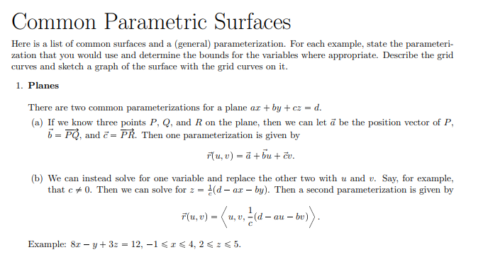 Solved Common Parametric Surfaces Here Is A List Of Common
