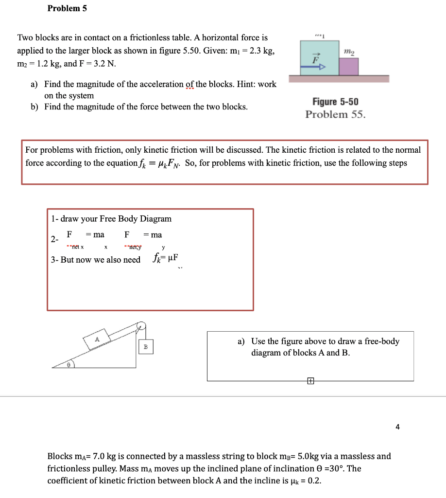 Solved Problem 5 Two blocks are in contact on a frictionless | Chegg.com