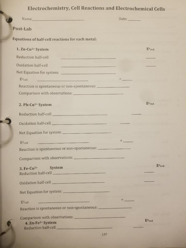 Solved Electrochemistry, Cell Reactions and Electrochemical | Chegg.com