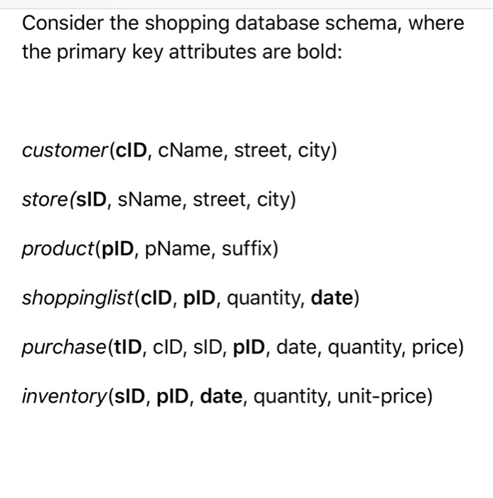 Solved Consider the shopping database schema, where the | Chegg.com