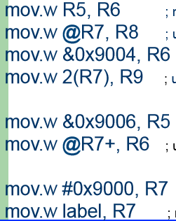 mov.w R5, R6 in mov.w @R7, R8 ; mov.w &0x9004, R6 | Chegg.com
