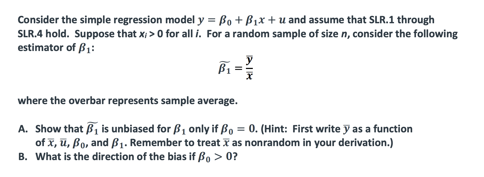Solved Consider the simple regression model y=β0+β1x+u and | Chegg.com
