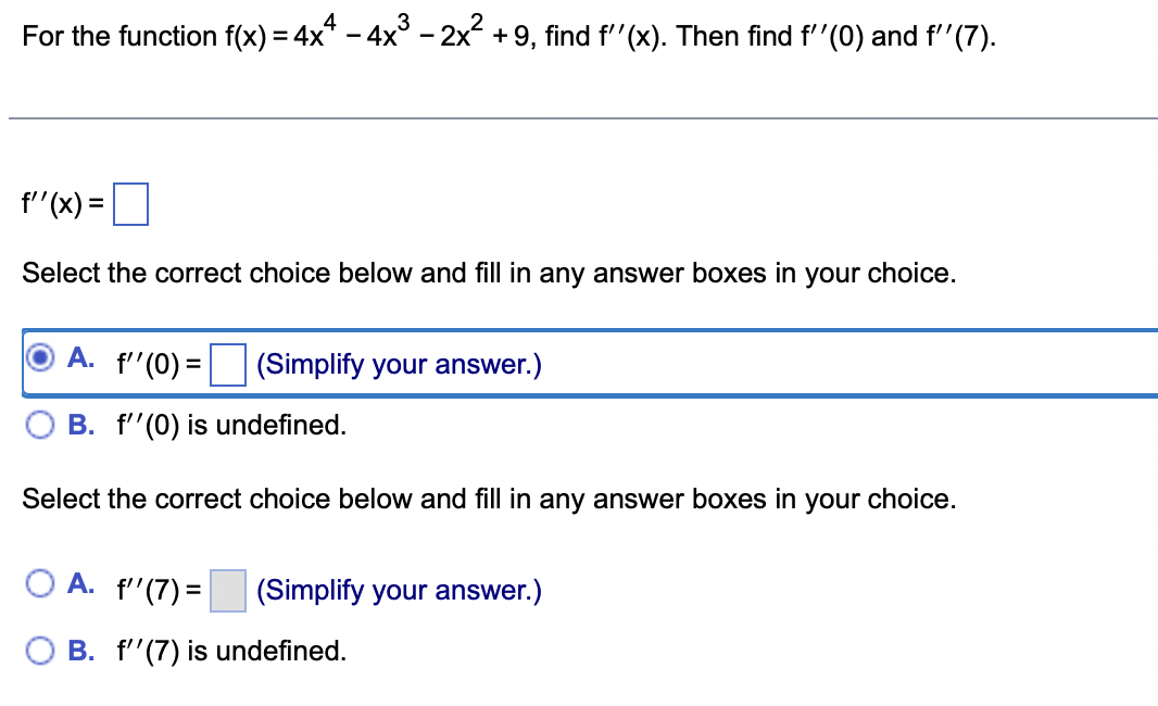 Solved For the function f(x) = 4x4 - 4x3 - 2x² + 9, find | Chegg.com