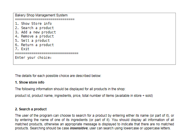 Solved Project Title : Bakery Shop Management System Note: | Chegg.com