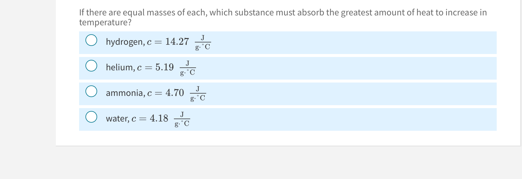 Solved If ﻿there are equal masses of ﻿each, which substance | Chegg.com
