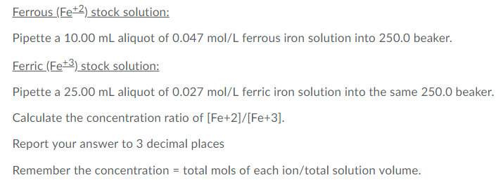 Solved Ferrous (Fe2) stock solution: Pipette a 10.00 mL | Chegg.com