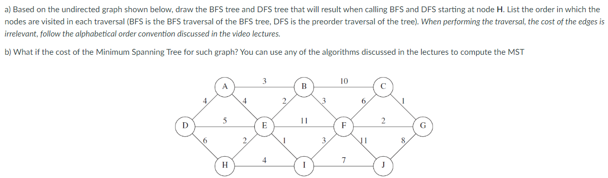 Solved a) Based on the undirected graph shown below, draw | Chegg.com