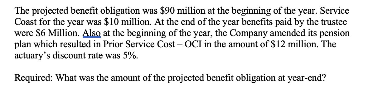 Solved The projected benefit obligation was $90 million at | Chegg.com