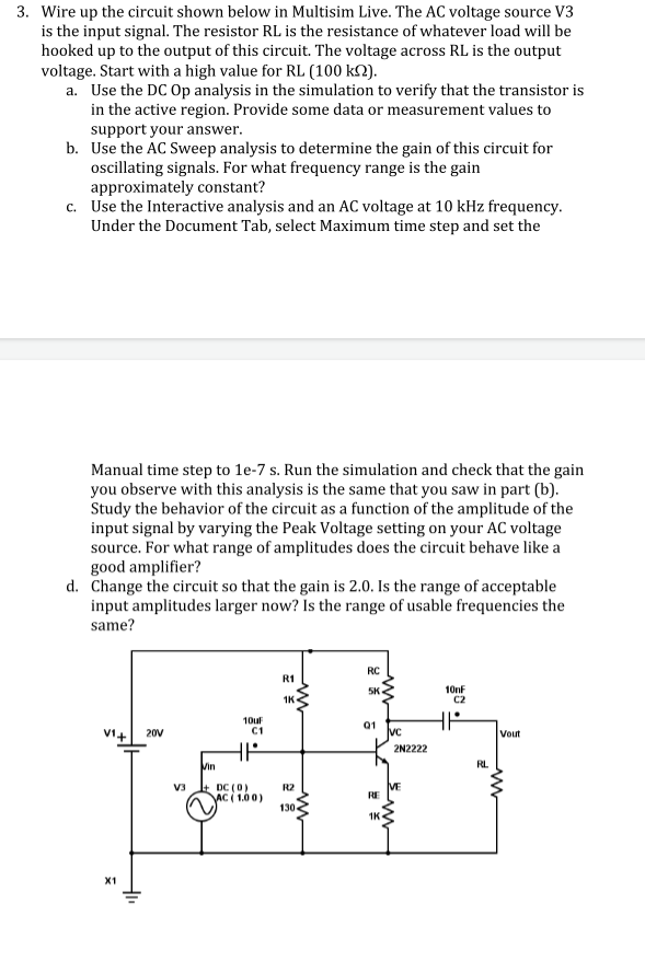 3. Wire up the circuit shown below in Multisim Live. | Chegg.com