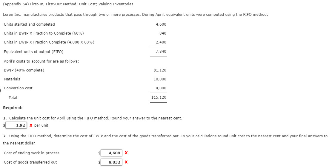 Solved (Appendix 6A) First-In, First-Out Method; Unit Cost; | Chegg.com
