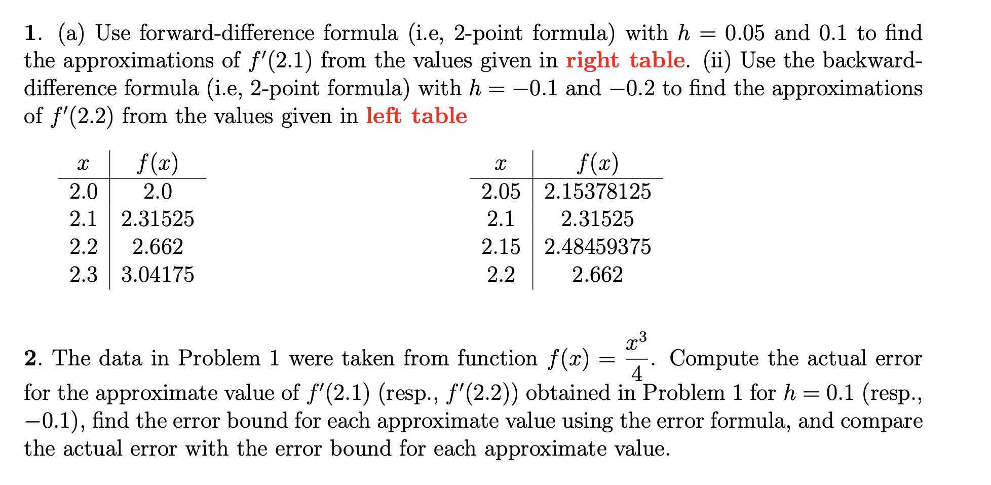 Solved 1. (a) Use forward-difference formula (i.e, 2-point | Chegg.com