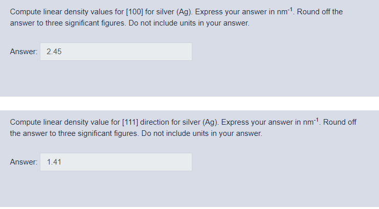 Compute linear density values for [100] for silver | Chegg.com