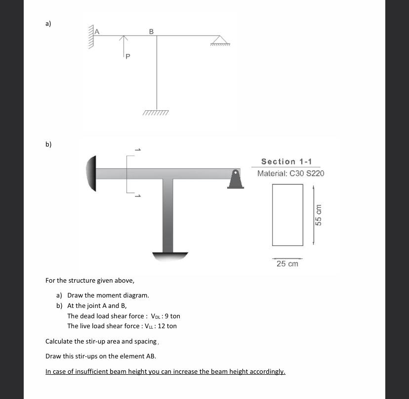 Solved a) B b) Section 1-1 Material: C30 S220 55 cm 25 cm | Chegg.com