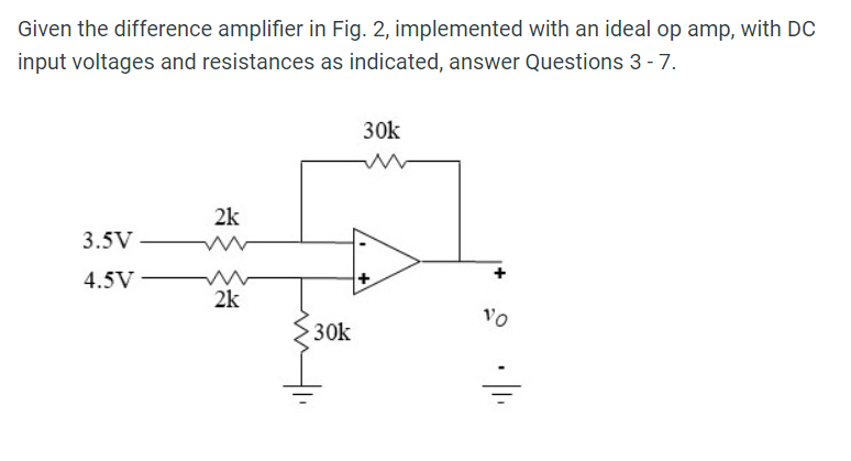 Solved Given the difference amplifier in Fig. 2, implemented | Chegg.com