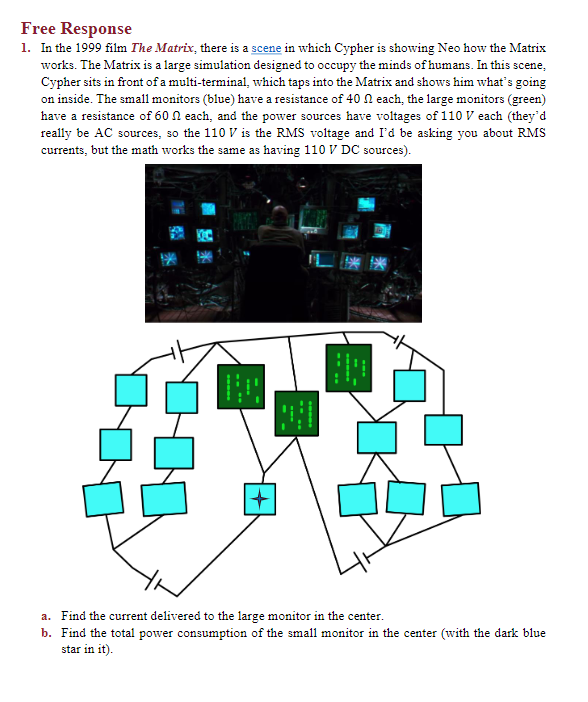 Solved Free Response 1. In the 1999 film The Matrix, there | Chegg.com