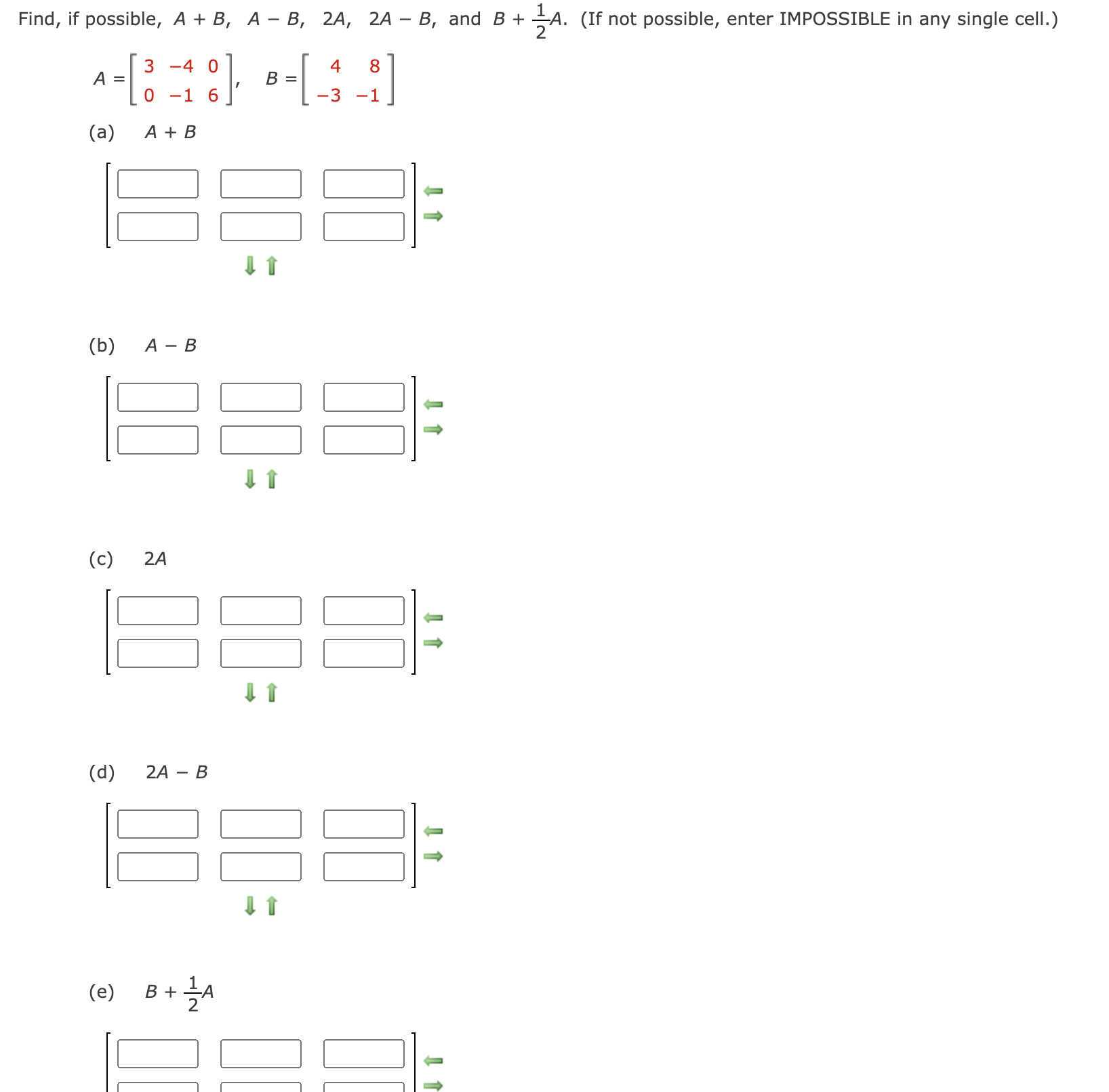 Solved possible, A+B,A−B,2A,2A−B, and B+21A | Chegg.com