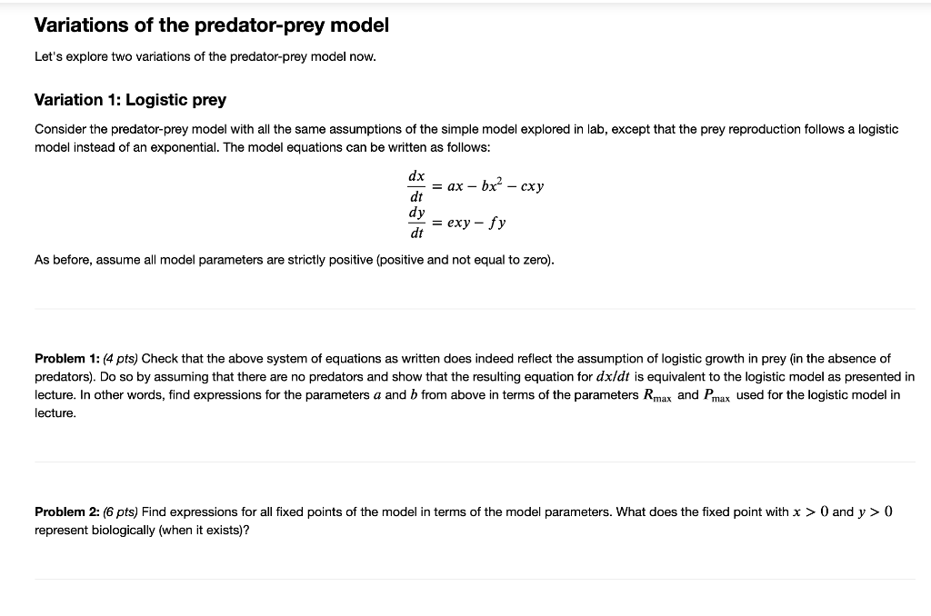 Solved Variations of the predator-prey model Let's explore | Chegg.com