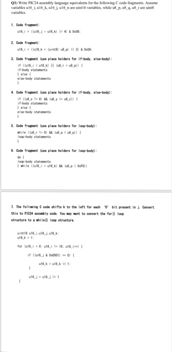 Solved 01) Write PIC24 assembly language equivalents for the | Chegg.com