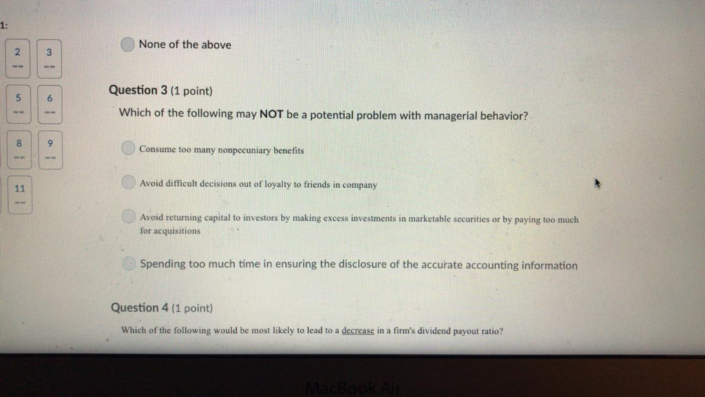 Solved None of the above 2 Question 3 (1 point) Which of the | Chegg.com