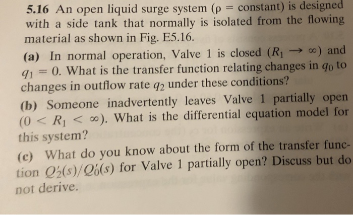 Solved 5.16 An open liquid surge system (p constant) is | Chegg.com