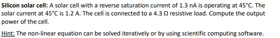 Solved Silicon solar cell: A solar cell with a reverse | Chegg.com
