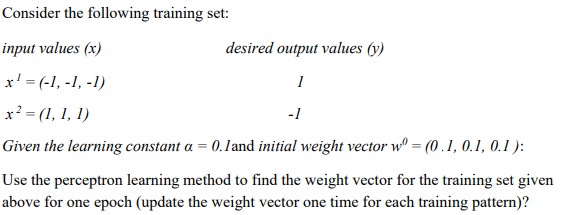 Solved Consider the following training set: input values | Chegg.com