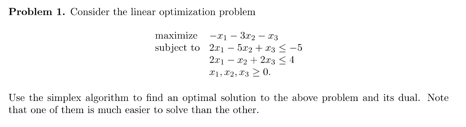 Solved Problem 1. Consider the linear optimization problem | Chegg.com
