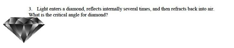 Solved 3. Light enters a diamond, reflects internally | Chegg.com